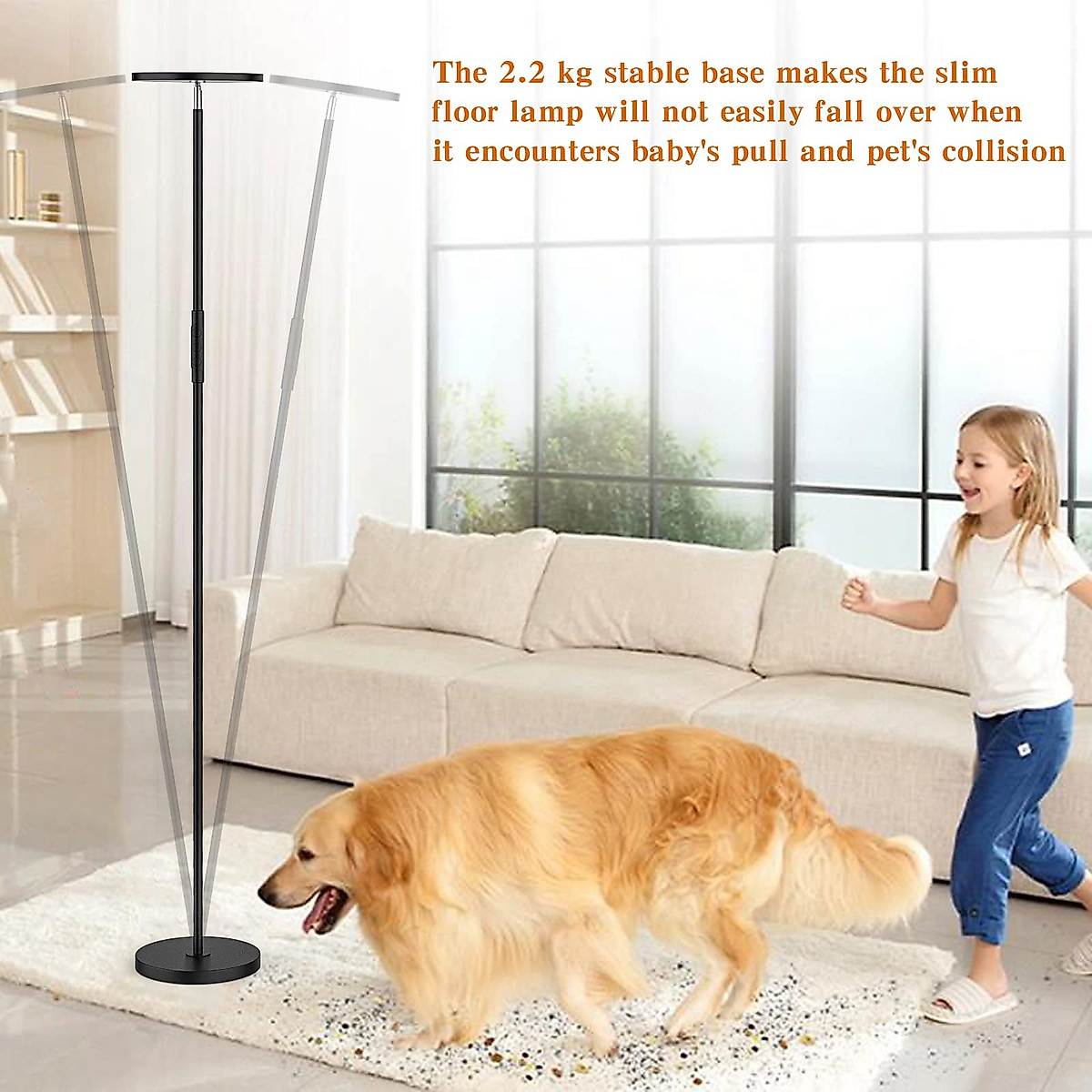OZAPZ Led Bright Floor Lamp, RGB Corner Floor Lamp for Living Room, Led Lamp with Remote Control, Color Changing Standing Lamp, Dimmerable Torchiere Lamps, Music Sync,24W/1800lm Brightness