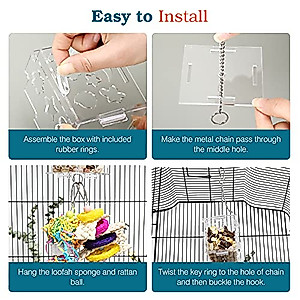 Lewondr Parrot Bird Toys Feeder Chewing Toy, Creative Parrot Shredder Entertaining Toy, Hanging Foraging Box, Transparent View Acrylic Bird Treat Feeder for Cockatiel, Budgie, Parakeet, Anchovies