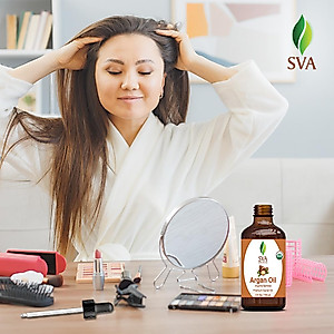 SVA Argan Oil Organic - 4 Fl Oz – 100% Natural Cold Pressed Organic Argan Oil - for Face, Skin Care, Hair Care, Scalp Massage & Body Massage – Carrier Oil with Dropper