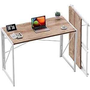 Coavas 39.4 inch Folding Desk No Assembly Required, Writing Computer Desk Space Saving Foldable Table Simple Home Office Desk, Oak