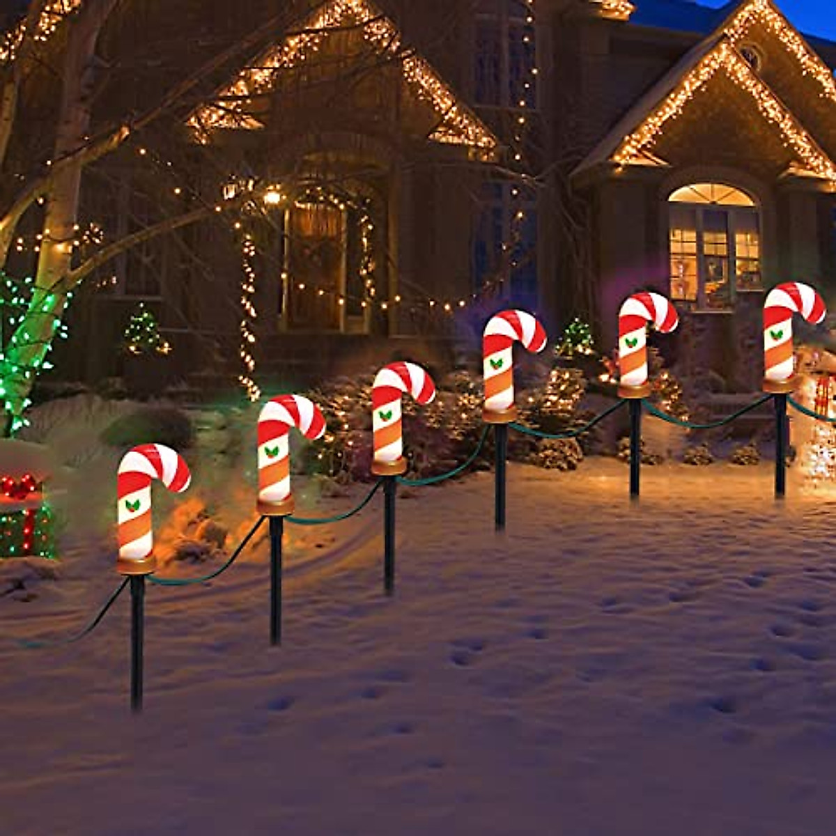 Christmas Candy Cane Pathway Lights, 7Ft C7 Christmas Pathway Lights Outdoor with 4 Candy Cane and Stakes, Pathway Markers Lights for Outdoor Walkway Christmas Driveway Lawn Garden Holiday Decor