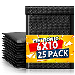 Metronic Bubble Mailers 6x10 Inch 25 Pack, Waterproof Padded Envelopes, Cushioning Self Seal Adhesive Padded Mailers for Shipping Bags,Boutique,Small Business,Black Bulk #0
