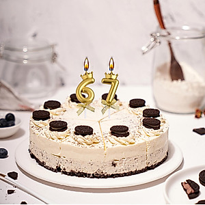 VSHILI 67th 76th Birthday Candles, Gold 76 67 Year Old Number Birthday Candles, Happy Birthday Party Cake Topper Decoration Gifts for Women Men