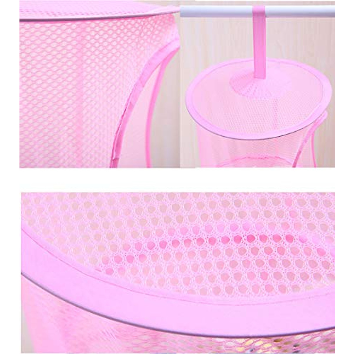 ChezMax Hanging Mesh Storage Organizer Foldable Space Saver Bags Toy Storage Basket for Kids Room Bathroom Wardrobe Wall Balcony 3 Compartments, 2 Pack