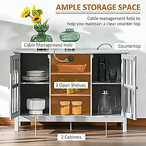 HOMCOM Sideboard, Buffet Cabinet, Coffee Bar Cabinet, Kitchen Cabinet with Storage Shelves, Slatted Framed Doors and Cable Management for Living Room, Gray