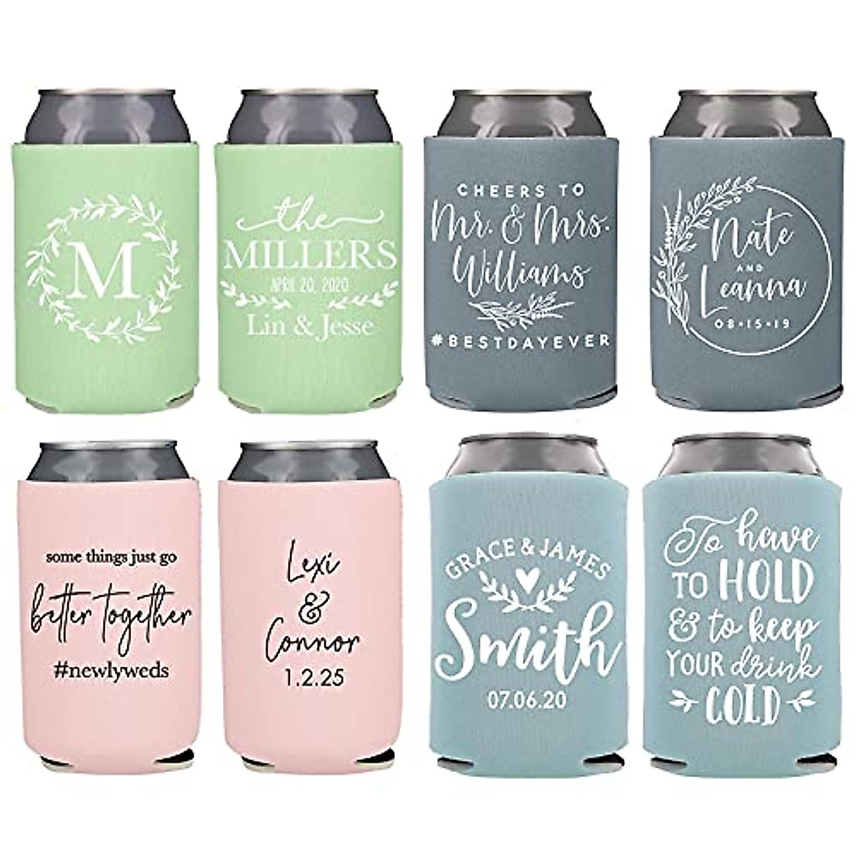 Customized Wedding Can Coolers Personalized Wedding Favors Monogram Can Holders (Custom – Assorted, 100 can Cooler)