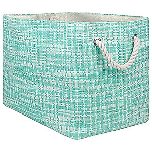 DII Woven Paper Storage Bin, Tweed, Aqua, Medium