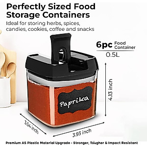 Shazo Airtight 6 Pc Mini Container Set + 6 Spoons, Labels & Marker - Durable Clear Plastic Food Storage Containers with Lids - Kitchen Cabinet Pantry Containers for Spices, Herbs, Coffee, Tea etc