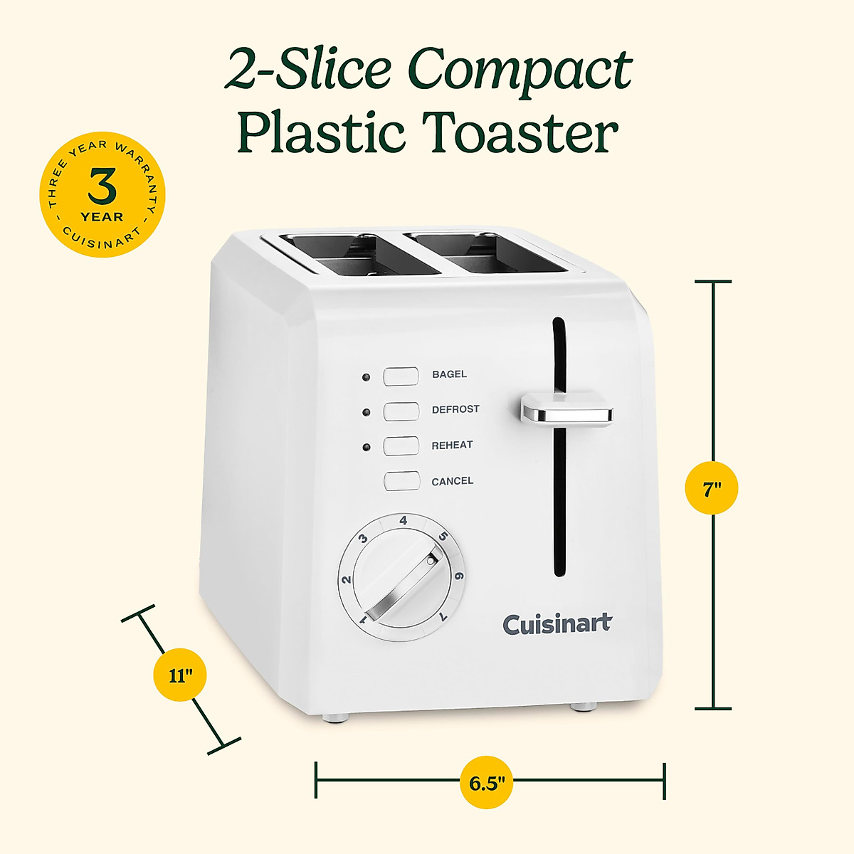 Cuisinart CPT-122 Compact Plastic 2-Slice Toaster, White