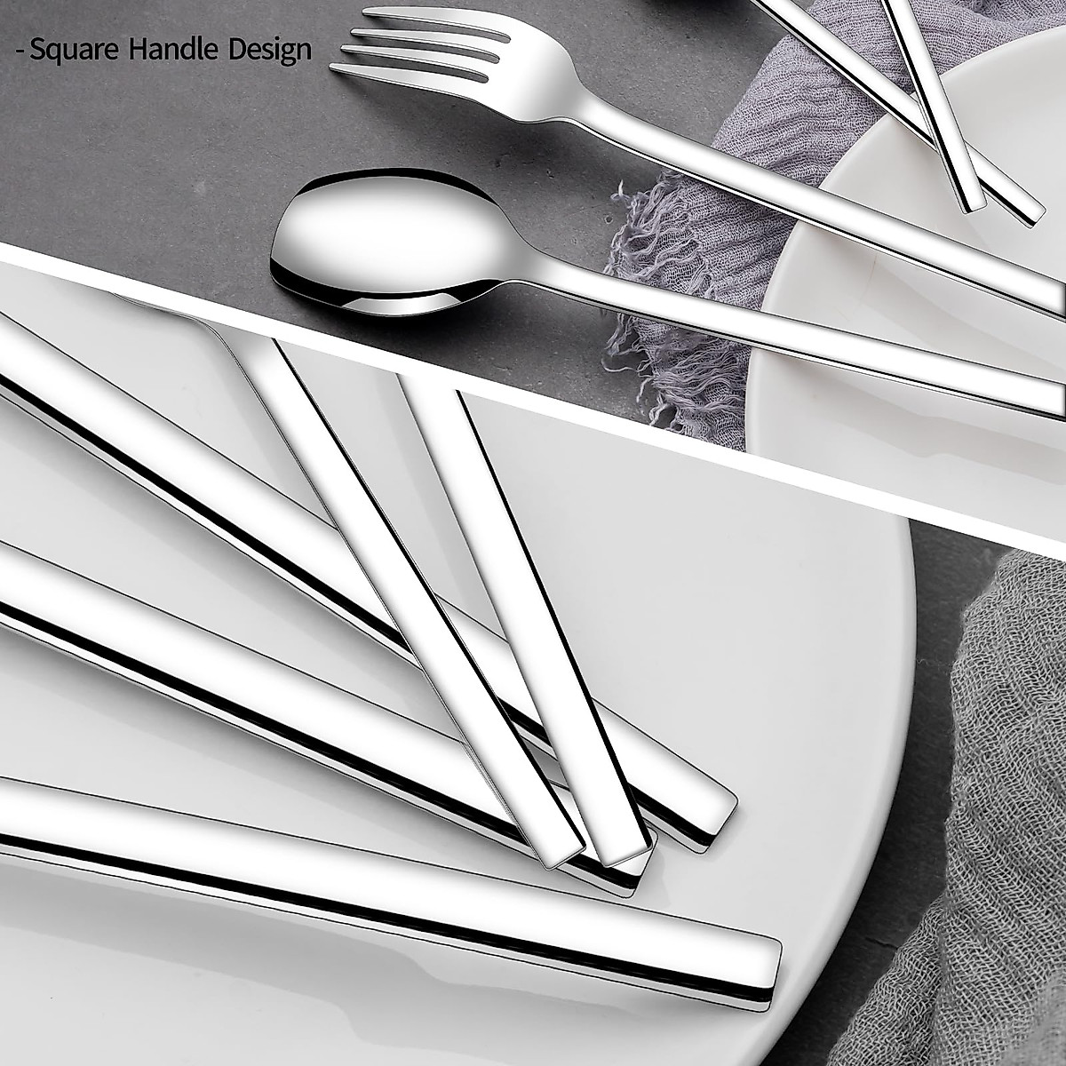 40 Piece Silverware Set, Stainless Steel Flatware Cutlery Set for 8, Mirror Polished Square Tableware Eating Utensils Set for Kitchen, Include Knife Fork Spoon Set,Dishwasher Safe