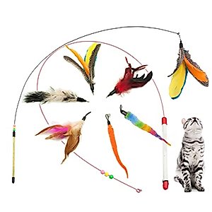 Fashion's Talk Feather Wire Wands Kitten Toys Worm Teaser Wand Cat Toy with Replacement Pack