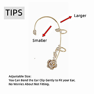 2PCS Women's Clip-On Earrings Hook Without Pierced Rose Flower Ear Bone Clip Ear Clip Butterfly (Rose Ear Clips)