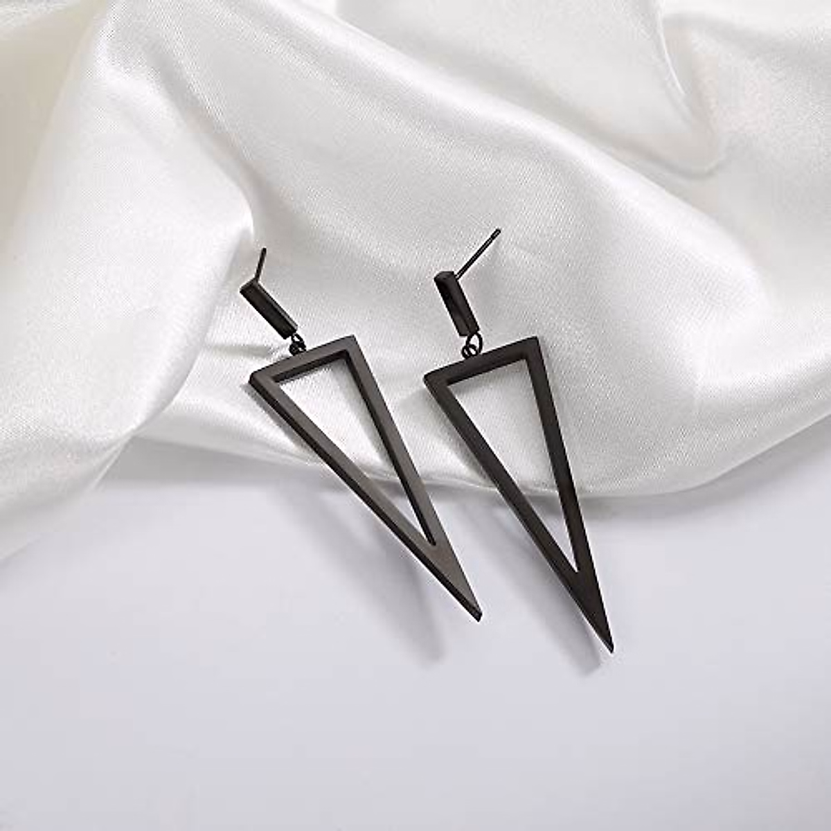 Black Stainless Steel Metal Triangle Dangle Drop Earrings For Women