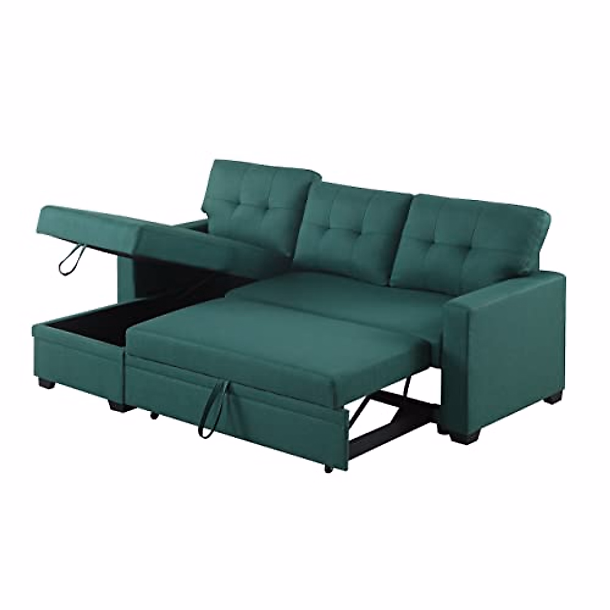 EOVTK 82" L-Shaped Convertible Sleeper Sectional Sofa, 2 in 1 Pull Out Couch Bed with Reversible Storage Chaise for Living Room, Small Space Apartment, Green