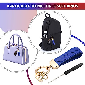 NTNEV Genuine Leather Car Keychain, Universal Car Key FOB Keychain, handmade knitted car key chain, 360 Degree Rotating with Anti-Lost D-Ring, 2 Key Rings and 1 Screwdriver, Unisex-Blue