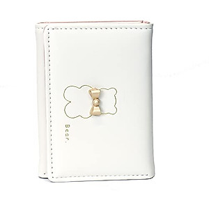 Small Wallets for Girls Cute Bear Print Wallet Small Tri-folded Wallet Cash Pocket Card Holder ID Window Purse for Women (Beige)
