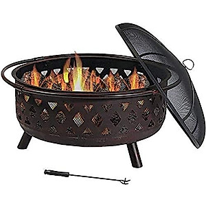 LEAYAN Garden Fire Pit Grill Bowl Grill Barbecue Rack Fire Pit,36" Large Bonfire Wood Burning Patio & Backyard Firepit for with Spark Screen Fireplace Poker and Round Cover,Outdoor Fire Pits