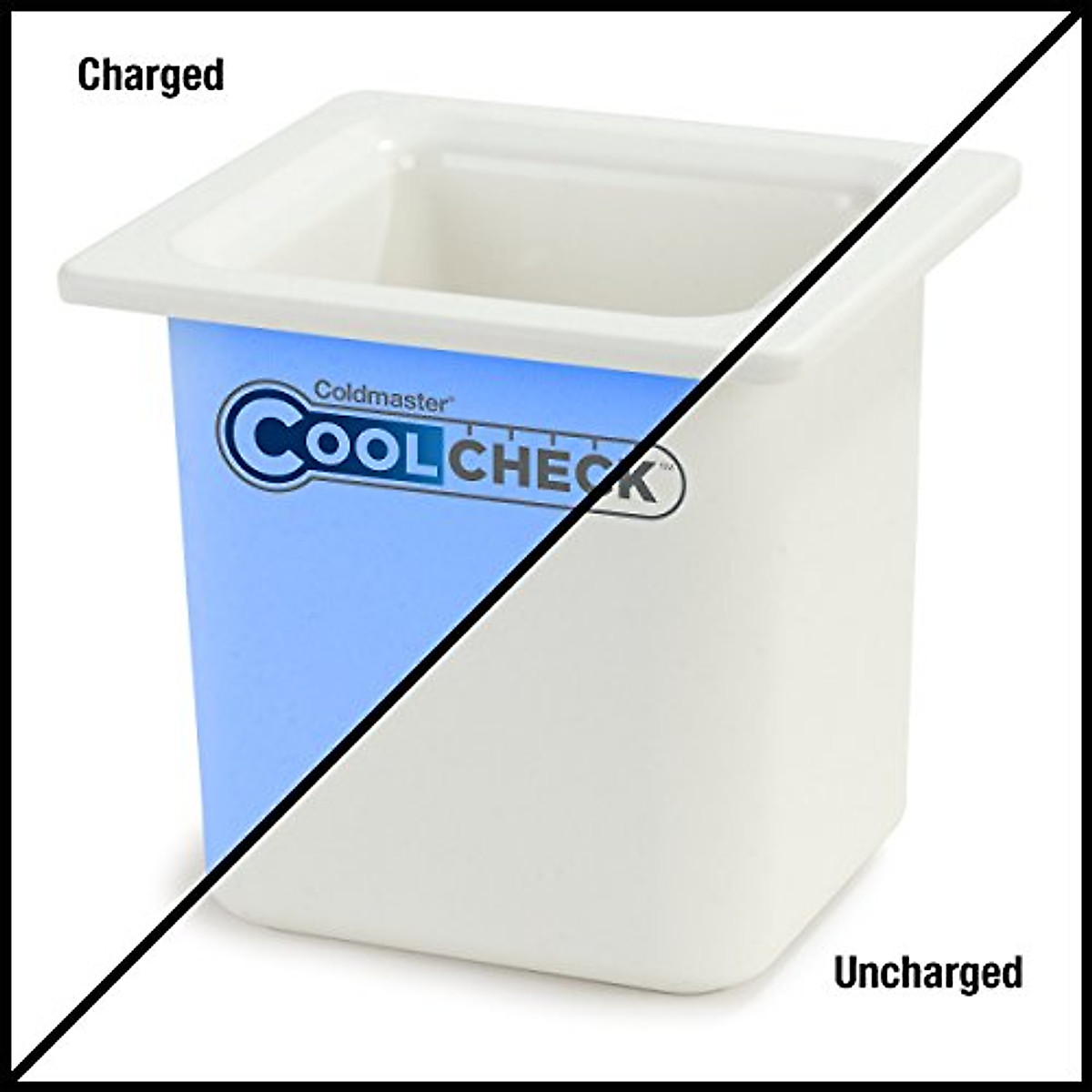 Carlisle CM1105C1402 Coldmaster CoolCheck 6" Deep Sixth-Size High Capacity Insulated Cold Food Pan, 1.7 Quart, Color Changing, White/Blue