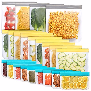 Jagrom 22 Pack Reusable Storage Bags 4 Gallon & 9 Sandwich Lunch Bags & 9 Small Kids Snack Bags For Food, EXTRA THICK Leak Proof Reusable Food Bags, Freezer Bags, Reusable Zipper Bags, BPA FREE…