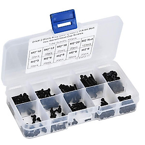 300PCS M2 x 3-20mm 12.9 Grade Black Hex Socket Screw Bolt and Nut Kit Alloy Steel Button Head Socket Bolts