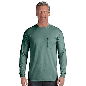 Comfort Colors Chouinard 4410 Long Sleeve Heavyweight Cotton Pocket Tee Light Green Large