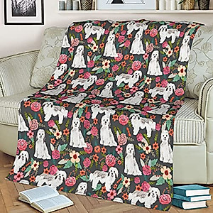 Cute Havanese Dogs Lovers Pink Rose Flower Floral Funny Dog Puppy Animals Boho Style 3D Print Blanket throw Ultra Soft Light Cozy Flannel Blankets For Bedroom Bed And Sofa Quilt Birthday Gifts 50"x40"