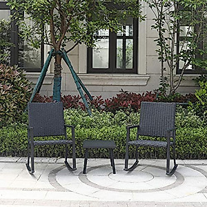 C-Hopetree Outdoor Rocking Chair for Outside Patio Porch, Metal Frame, Black All Weather Wicker