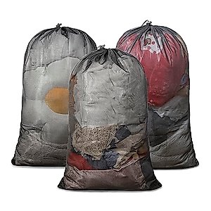 Set of 3 Mesh Laundry Bags Travel Storage Bag, Clothing Washing Bags for Laundry, Blouse, Bra, Hosiery, Stocking, Underwear, Lingerie Seamei (Black-3)