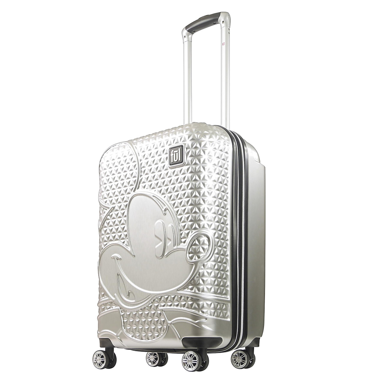 FUL Disney Mickey Mouse 25 Inch Rolling Luggage, Hardside Suitcase with Spinner Wheels, Silver