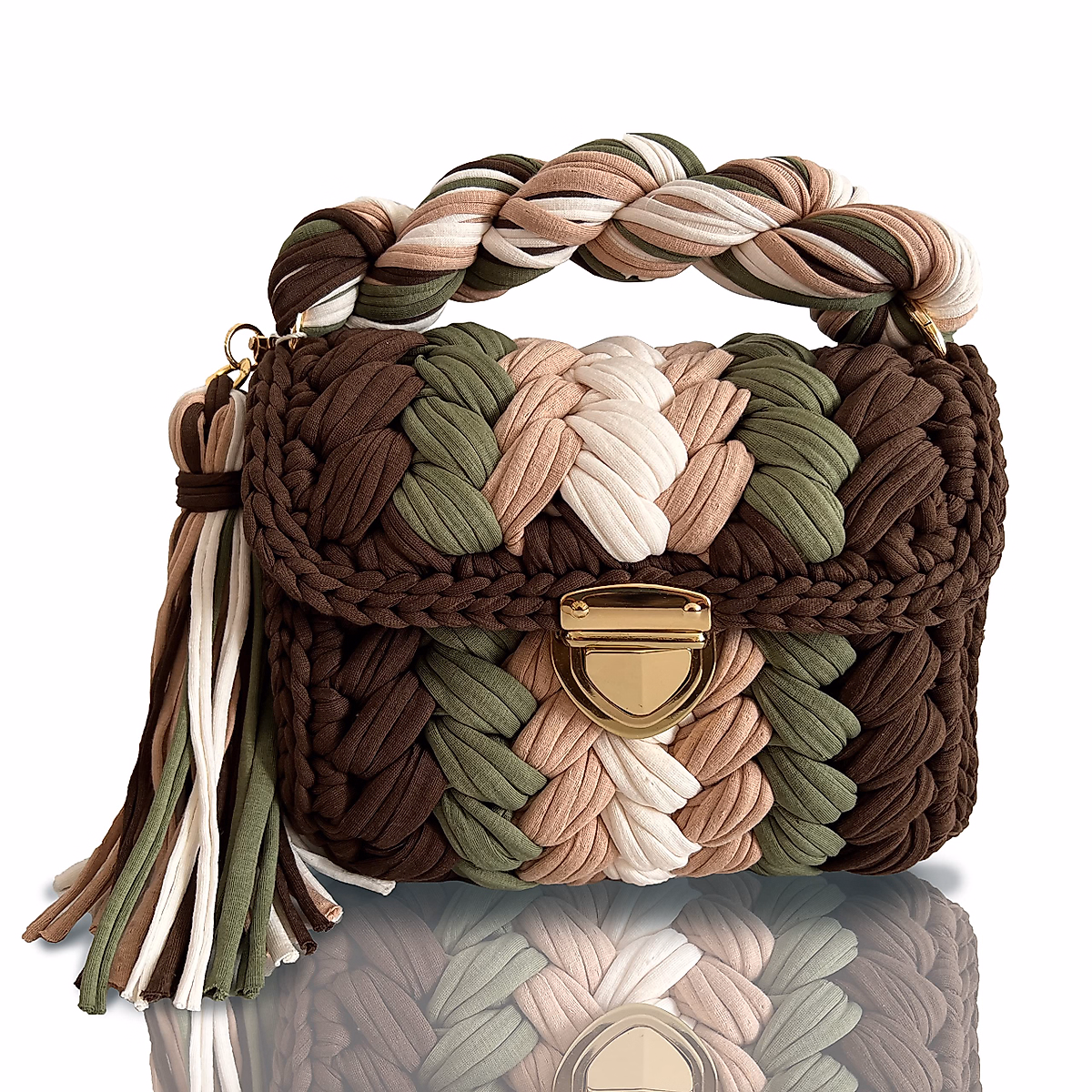 CHQEL Evening Clutch Bag for Women, Handmade Crochet Wedding Party Purse, Small Flap Formal Crossbody Handbag Evening Clutch (Autumn)