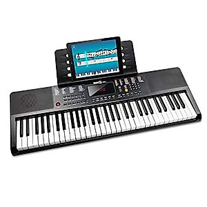 RockJam Compact 61 Key Keyboard with Sheet Music Stand, Power Supply, Piano Note Stickers & Simply Piano Lessons
