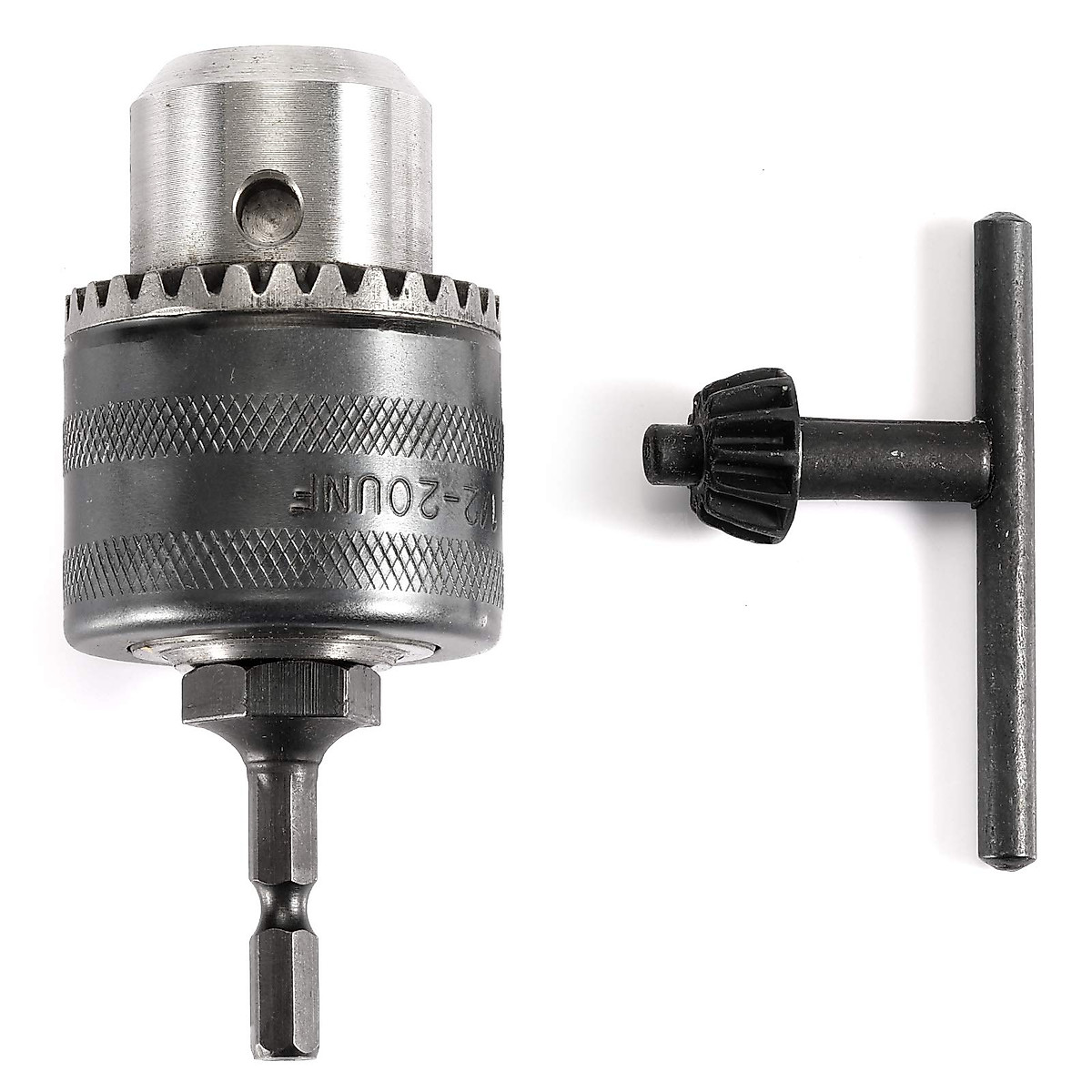 BlueNatHxRPR 1/2"(13mm) Drill Chuck with 1/4" Quick Change Hex Drive and Wrench to Drill