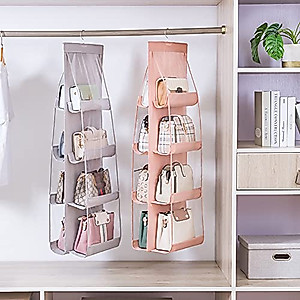 Wisdomcreate 2pcs 8 Pockets Hanging Purse Handbag Organizer Clear Hanging Shelf Bag Collection Storage (Pink*2)
