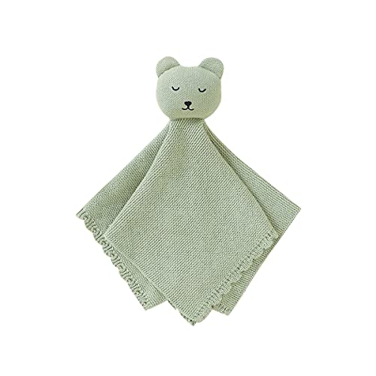 Hadetoto Baby Security Blanket Bear Newborn Babe Lovey Snuggly Adorable Cozy Cotton Baby Knit Blankets for Unisex Infants Boys and Girls Gifts, Light Green