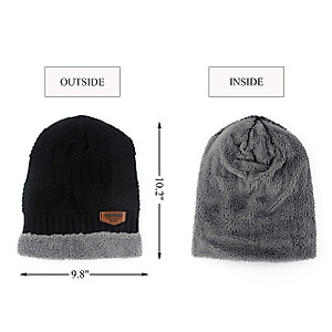 Muryobao Thick Warm Winter Beanie Hat Slouchy Skully Knit Hats Soft Stretch Ribbed Cap for Women Snow Ski Black