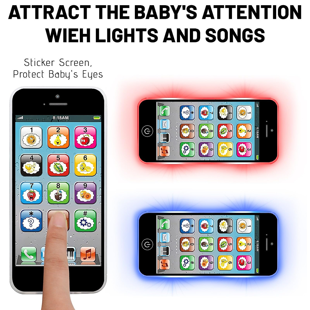 Toy Learning Play Cell Phone with 8 Functions and Dazzling Lights Interactive Toy for Toddler Baby Kids Boys Girls