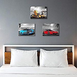 Car Poster Decor Black and White Wall Art Framed Car Art for Men Boys Bedroom Décor Sports Posters Landscape Office Room Decor Gift for Teen Boys