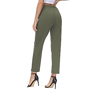 COZZIPLUS Womens Ankle Pant Travel Casual Lounge Pants Stretchy Golf Trousers Pant Business Work Pant with Pockets (Army Green,S)