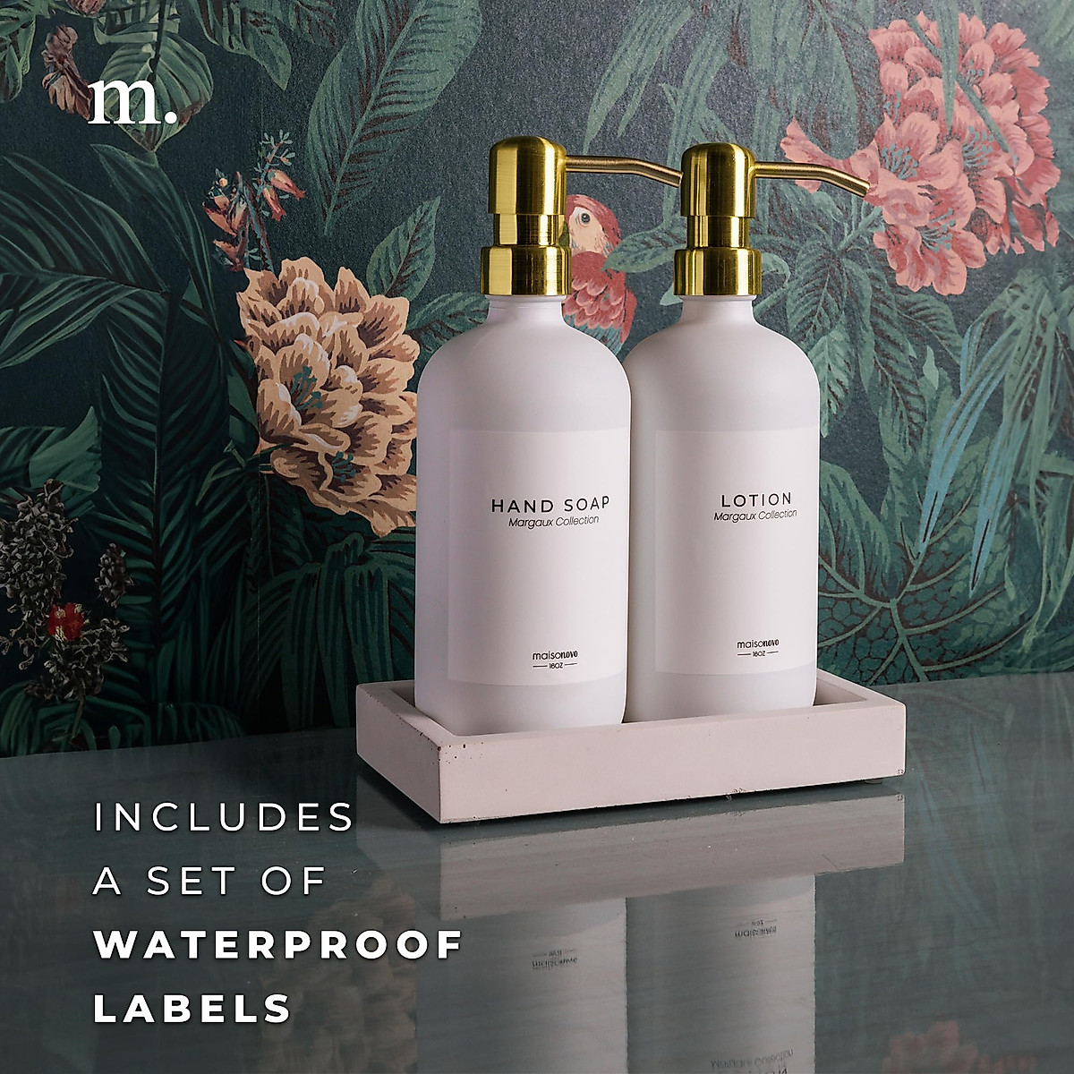 MaisoNovo Soap Dispenser 3-Piece Set | 16.9oz White Bottles with Gold Stainless Steel Pumps