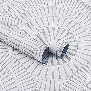 Heroad Brand 17.3"x118" Peel and Stick Wallpaper White Circle Wallpaper Modern Geometric Wallpaper White Contact Paper for Cabinets Waterproof Self Adhesive Removable Wallpaper Thicken Retro Wallpaper