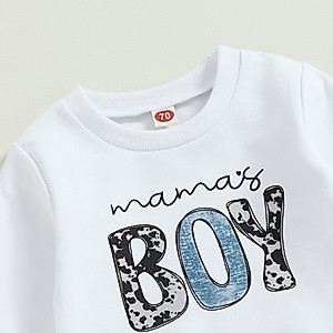Toddler Baby Boy Clothes Mamas Boy Fall Winter Outfit Long Sleeve Letter Sweatshirt Plaid Jogger Pants Newborn Set (Mamas Boy White, 18-24 Months)