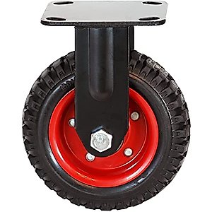 POWERTEC 8 Inch Heavy Duty Fixed Caster Wheels, Pneumatic Plate Casters with Rubber Knobby Tread for Workbench, Dolly, Cart, Trolley, Wagon & Chicken Coop, Large Castor Wheels, 1pk (17053)