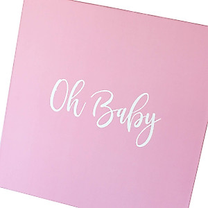 Oh Baby Shower Box with Ribbon & Magnetic Closure - Doubles as Baby Keepsake Boxes with Lids - 12 x 12 x 6 in. Light Pink or Blue Baby Boxes for Baby Shower with 'Oh Baby' in White MJ Green Events