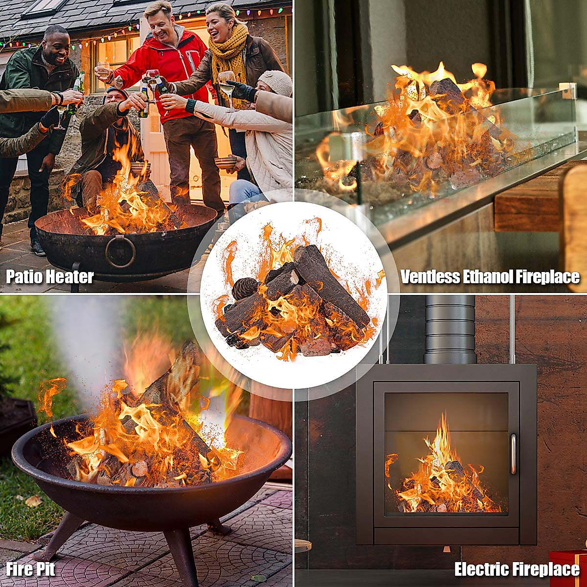 Goplus Ceramic Wood Gas Fireplace Log Set for Ventless, Propane, Gas, Gas Inserts, Vent-Free, Gel, Ethanol, Electric, Indoor, Outdoor Fireplaces and Fire Pits (9 PCS)