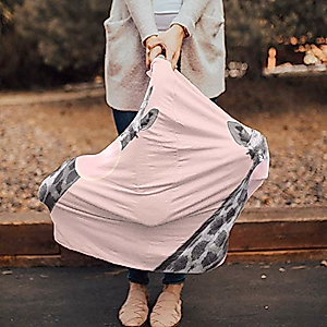 Giraffe Baby Car Seat Cover, Multi-Use Nursing Cover for Boys, Girls, Infants, Snug Warm Stroller Covers for Babies, Funny Animal Giraffe Blowing Bubble Pink