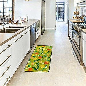 Lemons and Citrus Fruits Pattern Indoor Kitchen Mat Door Mats Welcome Mats for Front Door Non Slip Rug Pads Washable Rugs 39" X 20"