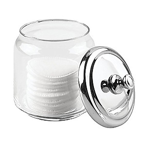 iDesign York Bathroom Vanity Glass Apothecary Jar for Cotton Balls, Swabs, Cosmetic Pads - Clear/Polished Lid,Small