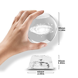 FTYTEK 3D Galaxy Crystal Ball Night Lamp, Clear 80mm (3.15 inch) Galaxy Glass Ball with Colorful LED Base, Best Birthday Gift for Kids, Teacher of Physics, Girlfriend Gift, Classmates and Kids Gift