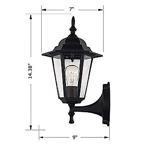 YaoKuem Outdoor Wall Lantern, Wall Sconce as Porch Lighting Fixture, E26 Base 60W Max, Metal Housing Plus Glass, Wet Location Rated, Bulbs not Included