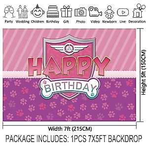 Yriujul 84x60inch Pink Dog Paw Logo Birthday Backdrop for Boy Girls Cartoon Party Decorations Photography Background Photo Banner Booth Props
